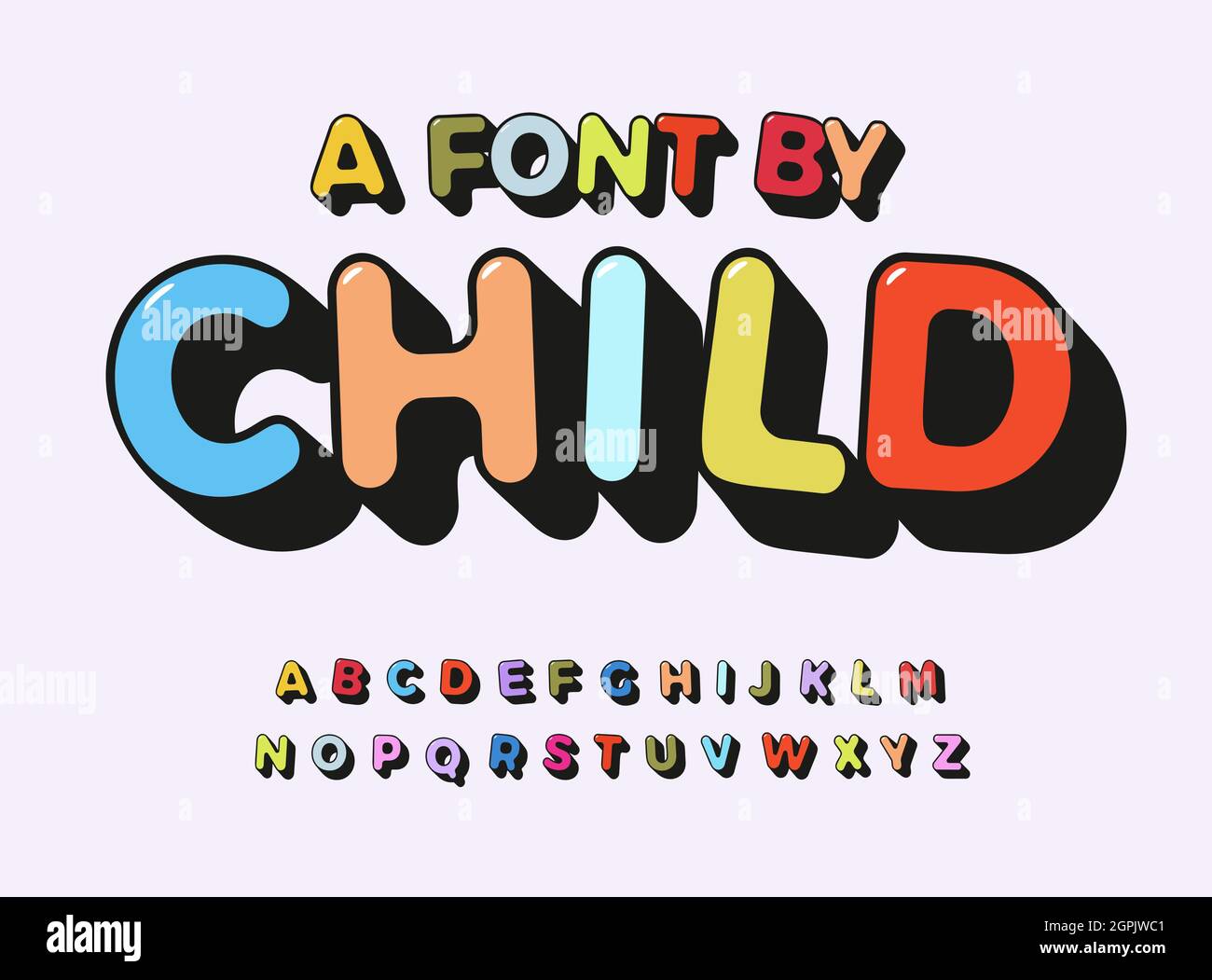 Child alphabet color abc playful font with contour for comic art type ...
