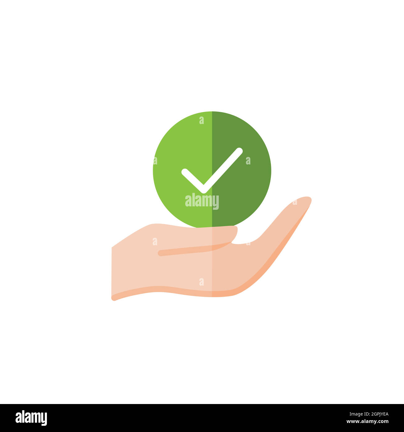 Hand hold check mark. Flat color icon. Commerce vector illustration ...