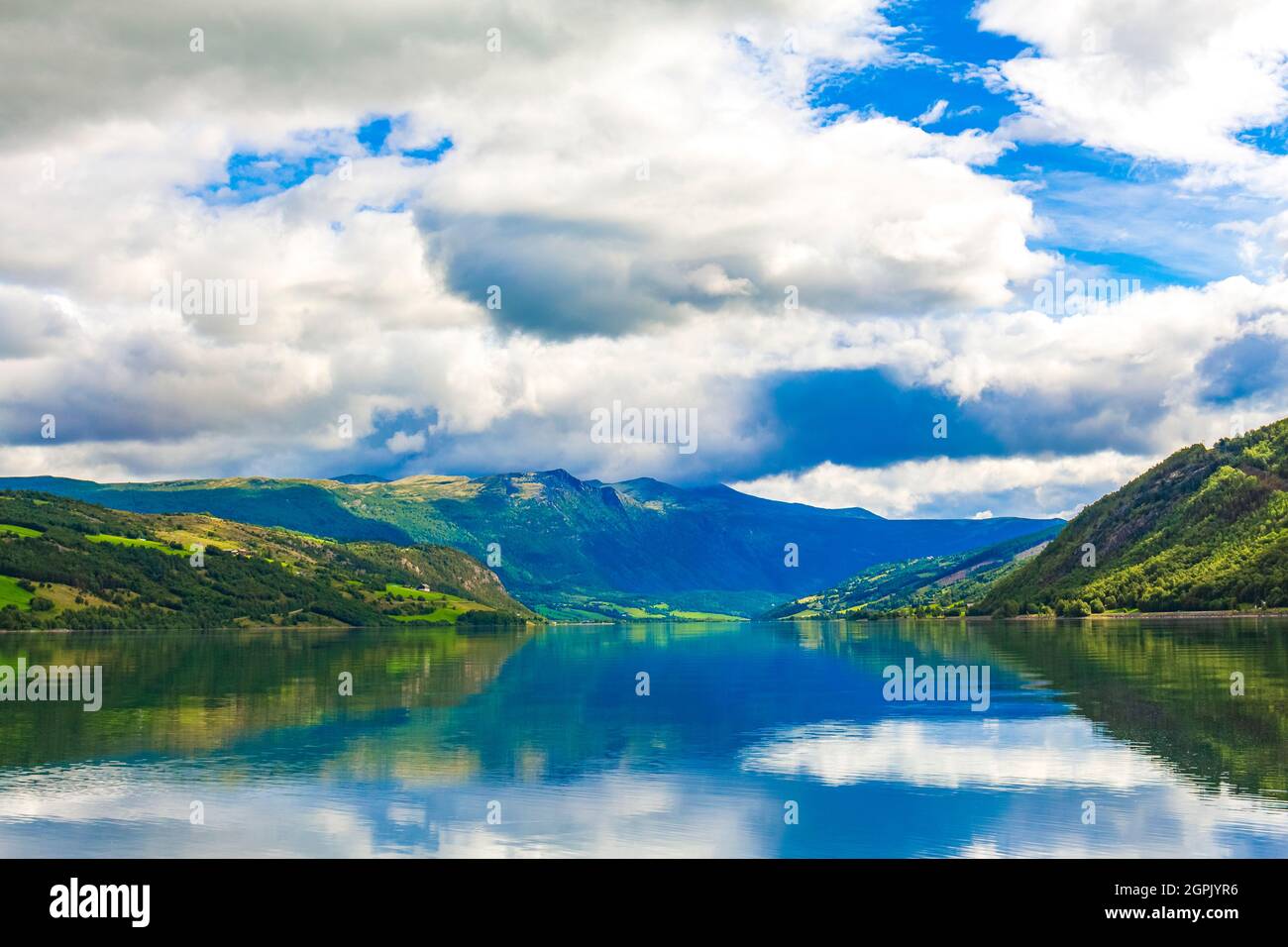 Amazing incredible norwegian landscape with colorful mountains fjord ...