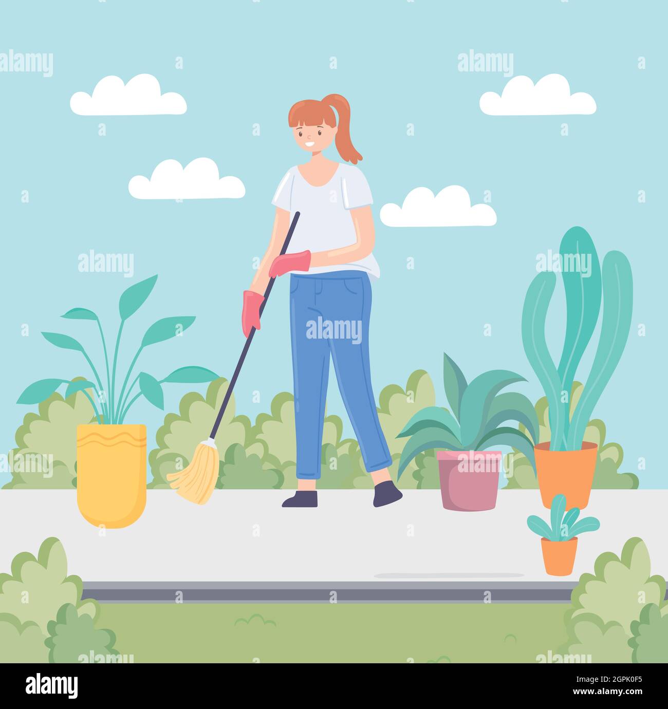 Person cleaning floor mop Stock Vector Images - Alamy