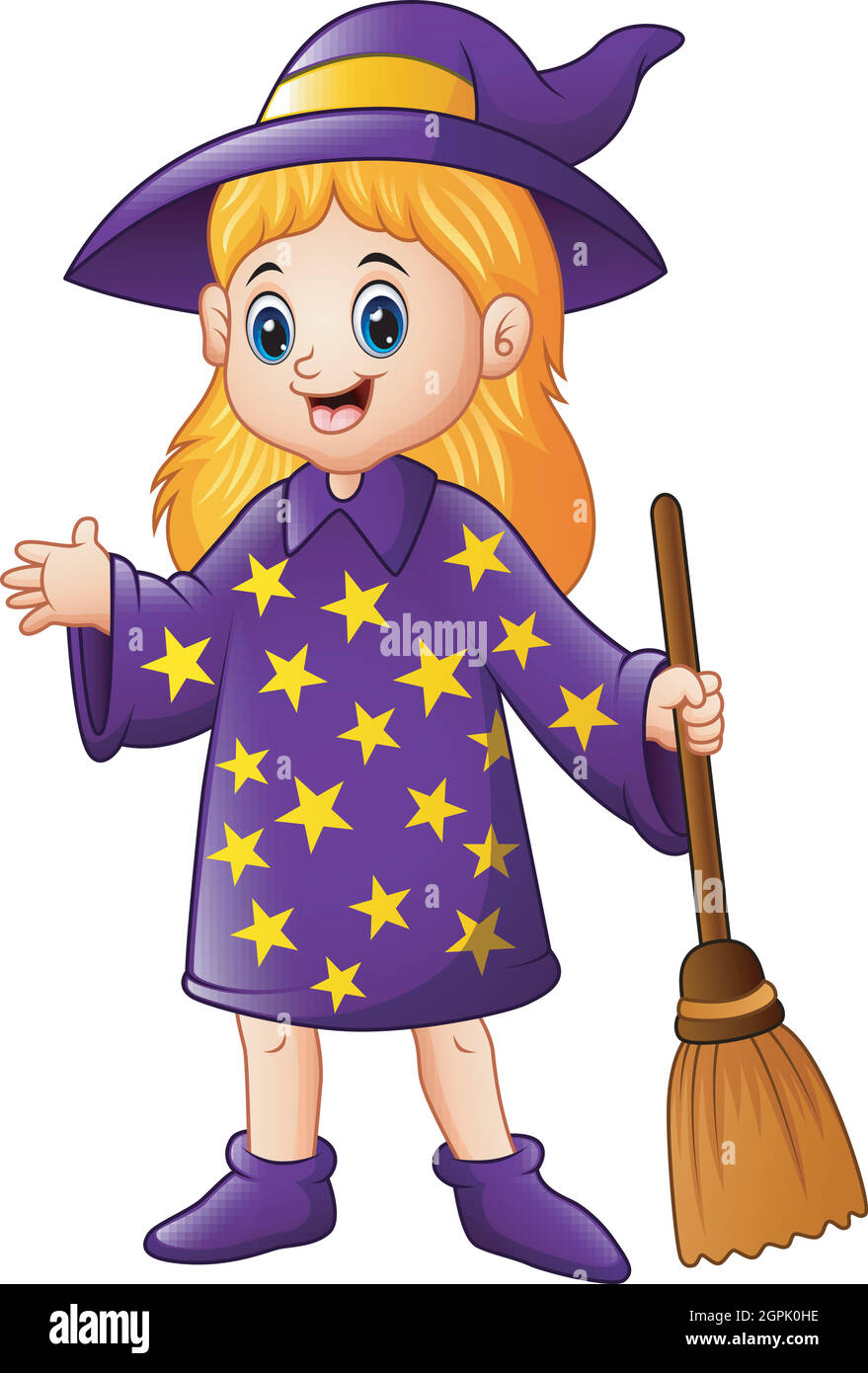 Cartoon little witch holding broomstick Stock Vector Image & Art - Alamy
