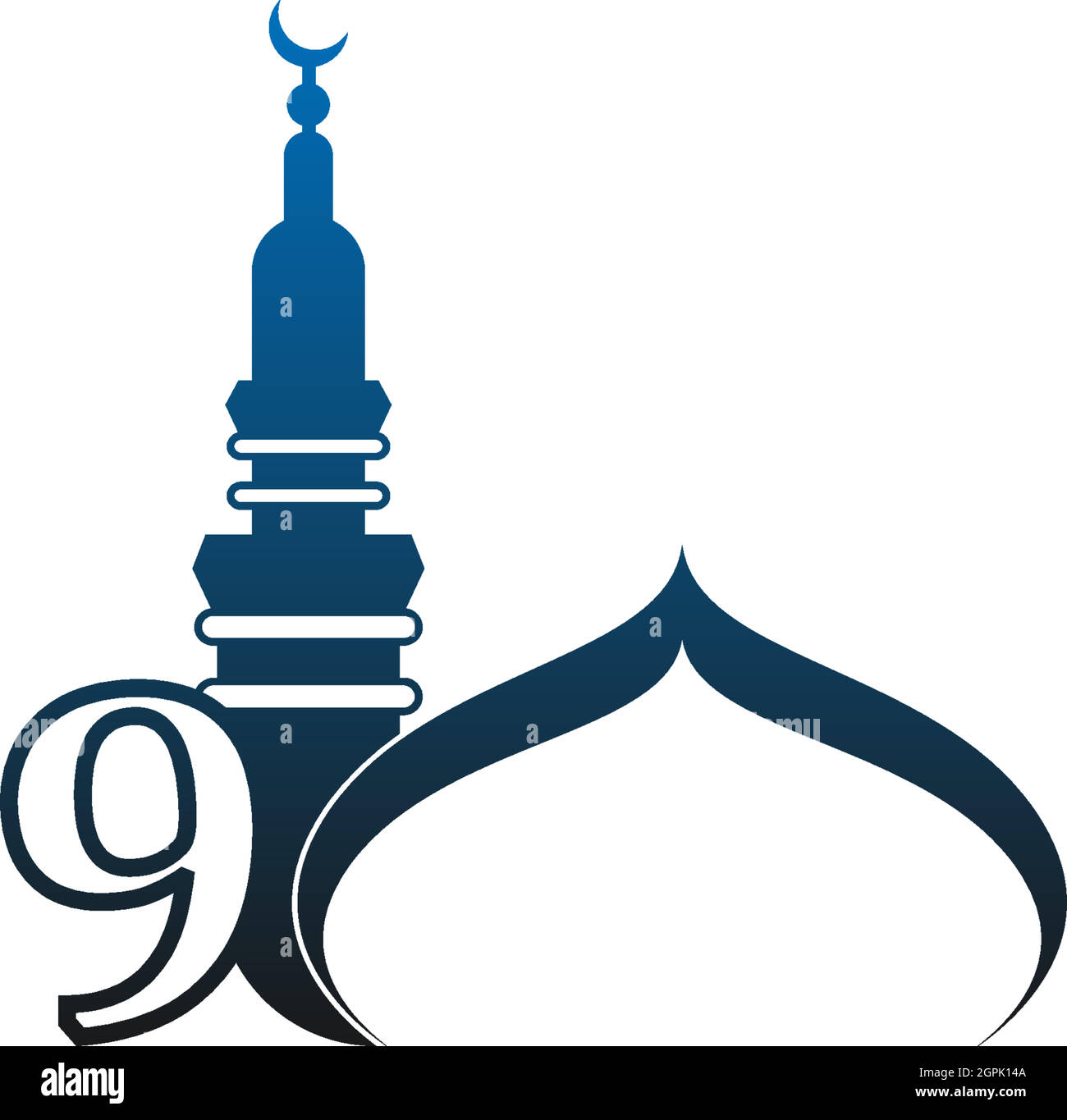 Number 9 logo icon with mosque design illustration Stock Vector Image ...