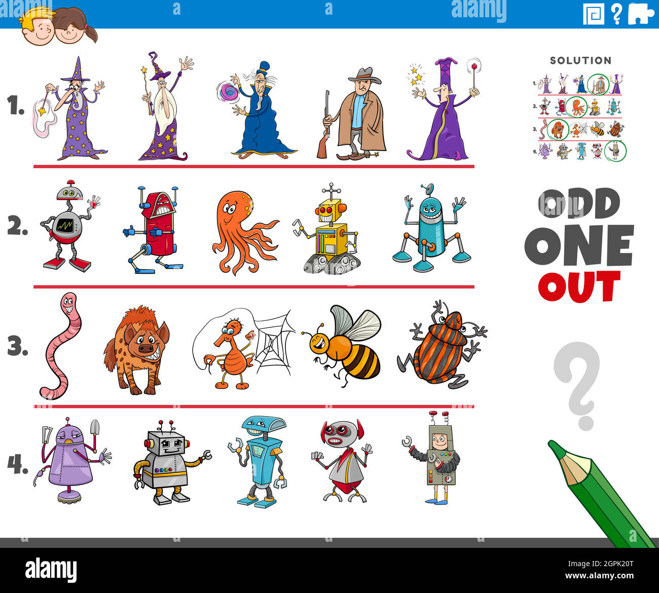 odd one out picture game with cartoon characters Stock Vector Image ...