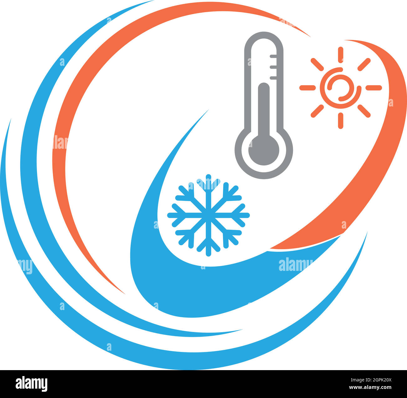 Thermometer, sun and snowflake, temperature logo, background Stock ...