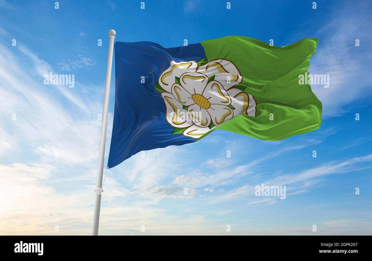 flag of county East Riding Of Yorkshire, UK at cloudy sky background on ...