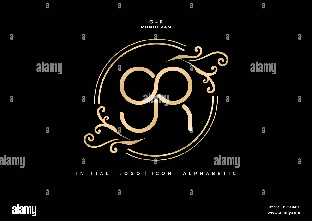 GR monogram infinity model with floral ornament, initial letter and ...