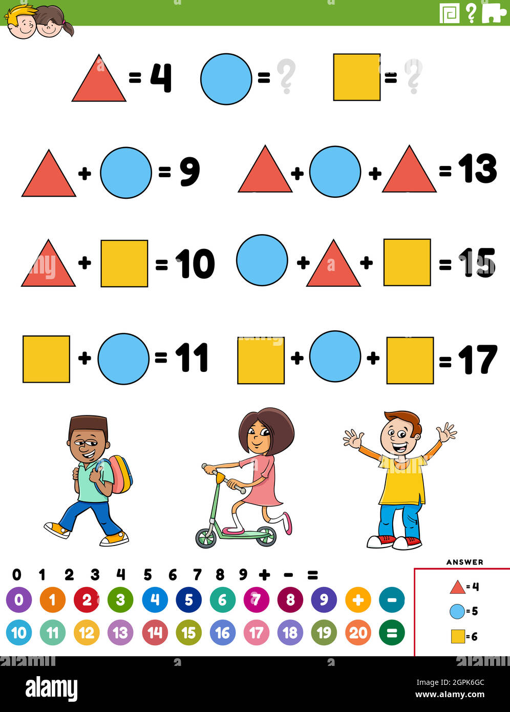 math addition educational task with children characters Stock Vector ...
