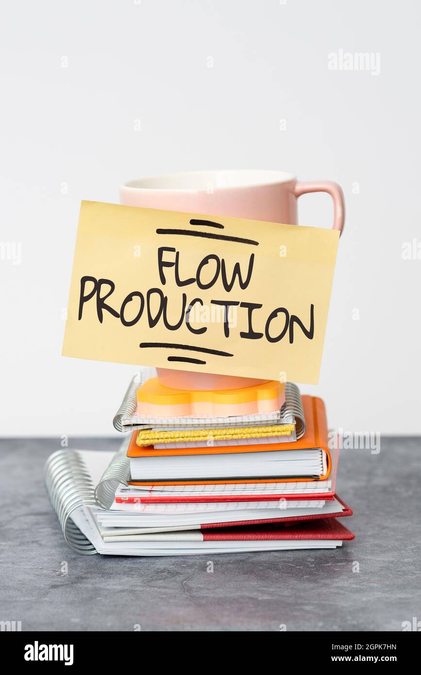 Text showing inspiration Flow Production. Business approach items are ...