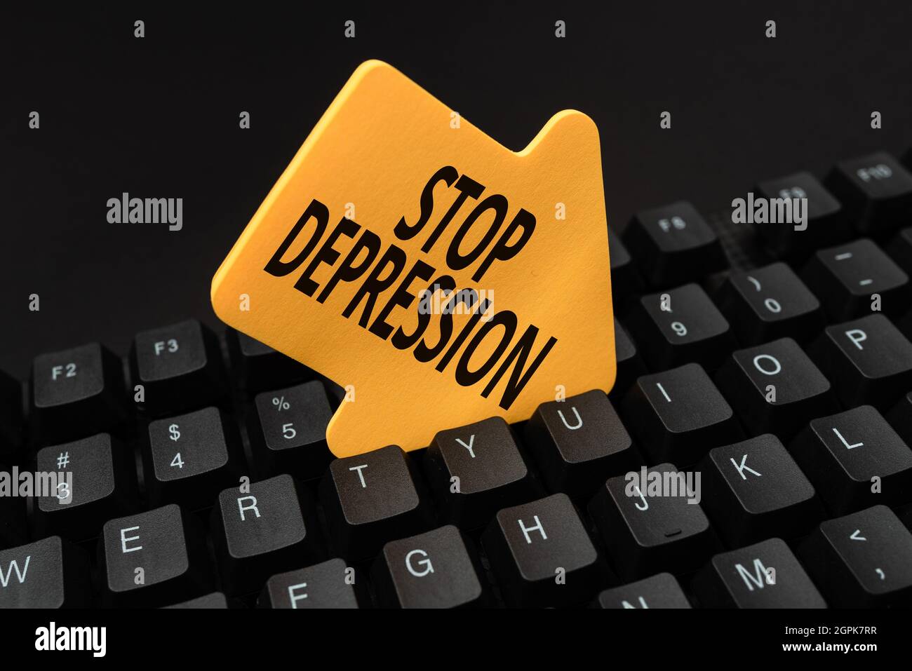 Text caption presenting Stop Depression. Word for end the feelings of ...
