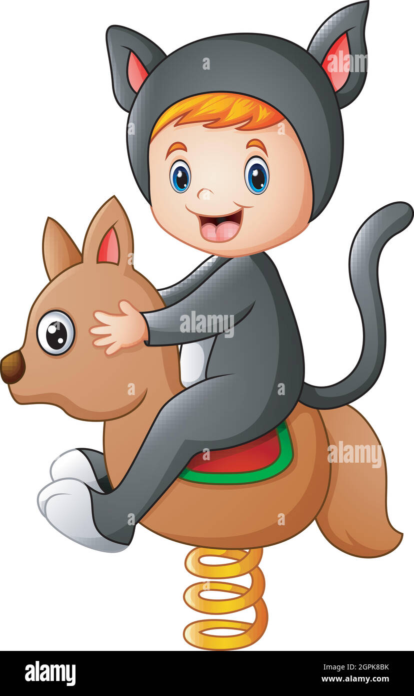 Kid in a cat costume playing rocking horse Stock Vector Image & Art - Alamy