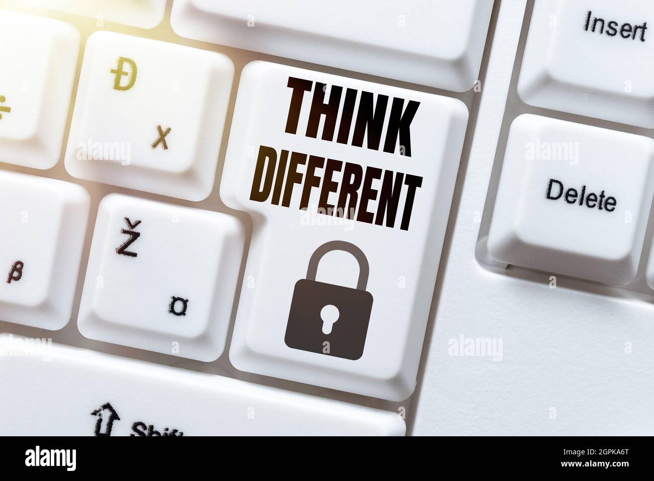 Text showing inspiration Think Different. Word for unusual method or ...