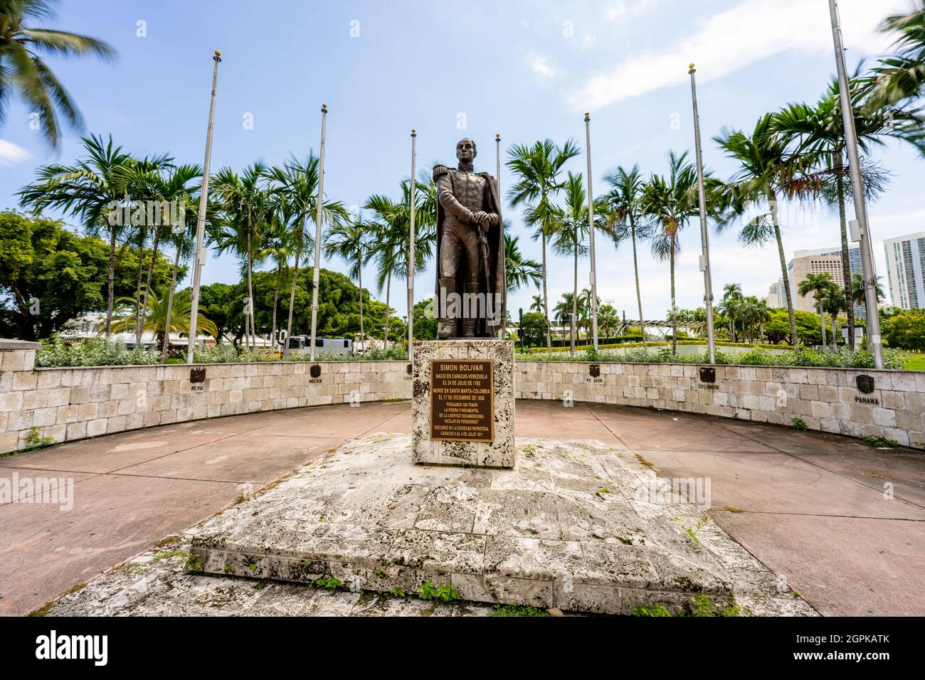 Miami, FL, USA - September 25, 2021: Bronze statue of Simon Bolivar at ...