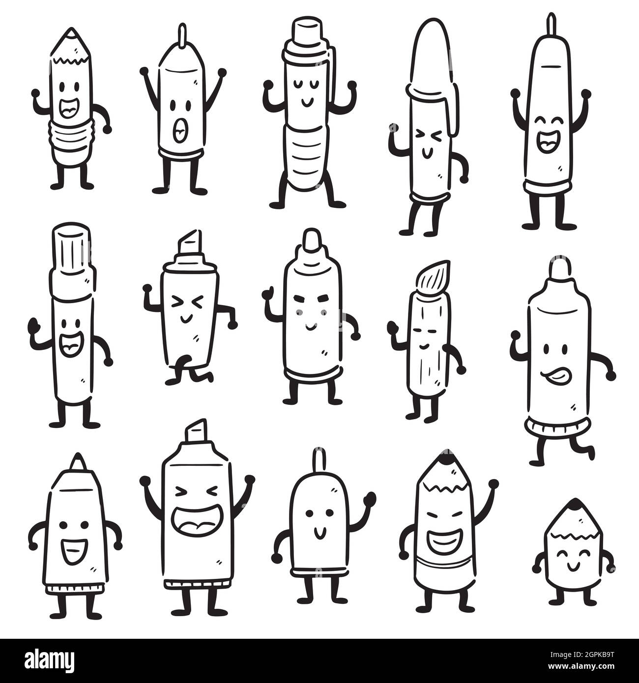 Vector Set Of Pen And Pencil Cartoon Stock Vector Image And Art Alamy
