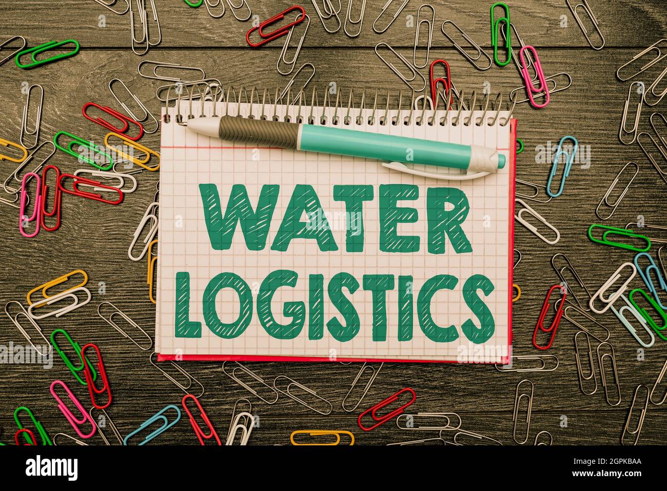 Sign displaying Water Logistics. Business overview the management of ...
