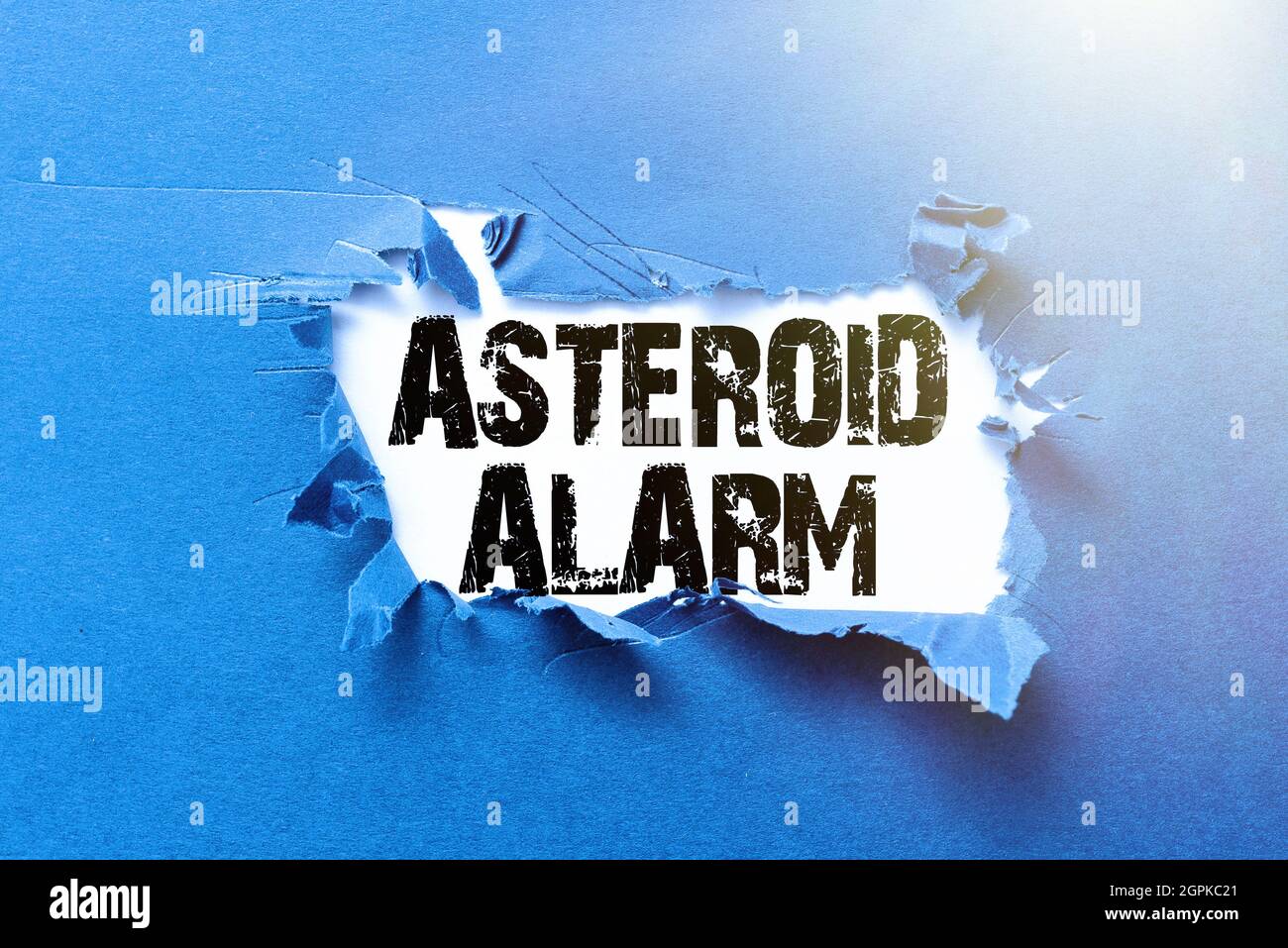 Text caption presenting Asteroid Alarm. Word Written on warning to ...