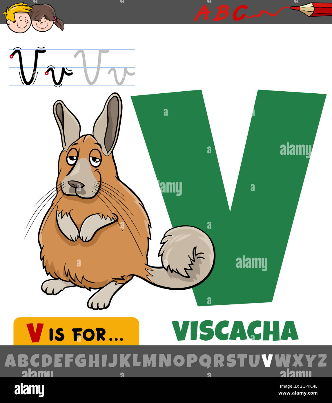 letter V from alphabet with cartoon viscacha animal character Stock ...