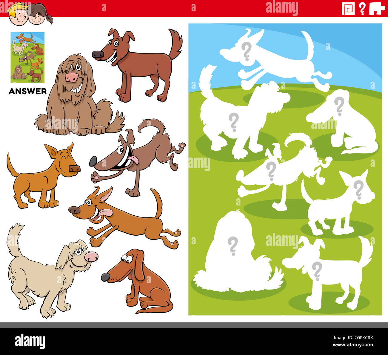 matching shapes game with cartoon dogs characters Stock Vector Image ...
