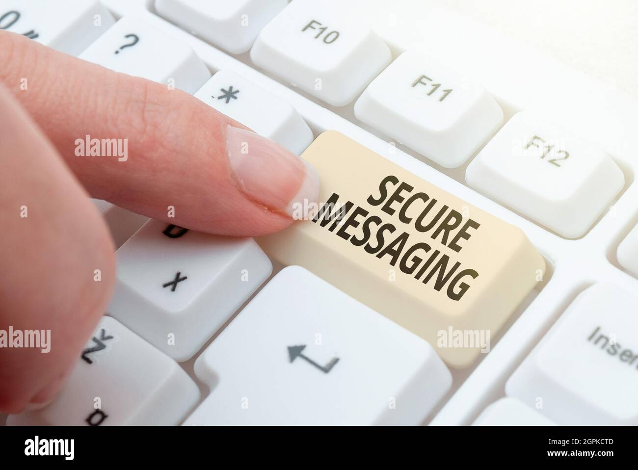 Hand writing sign Secure Messaging. Business concept protect critical data when sent beyond the ...