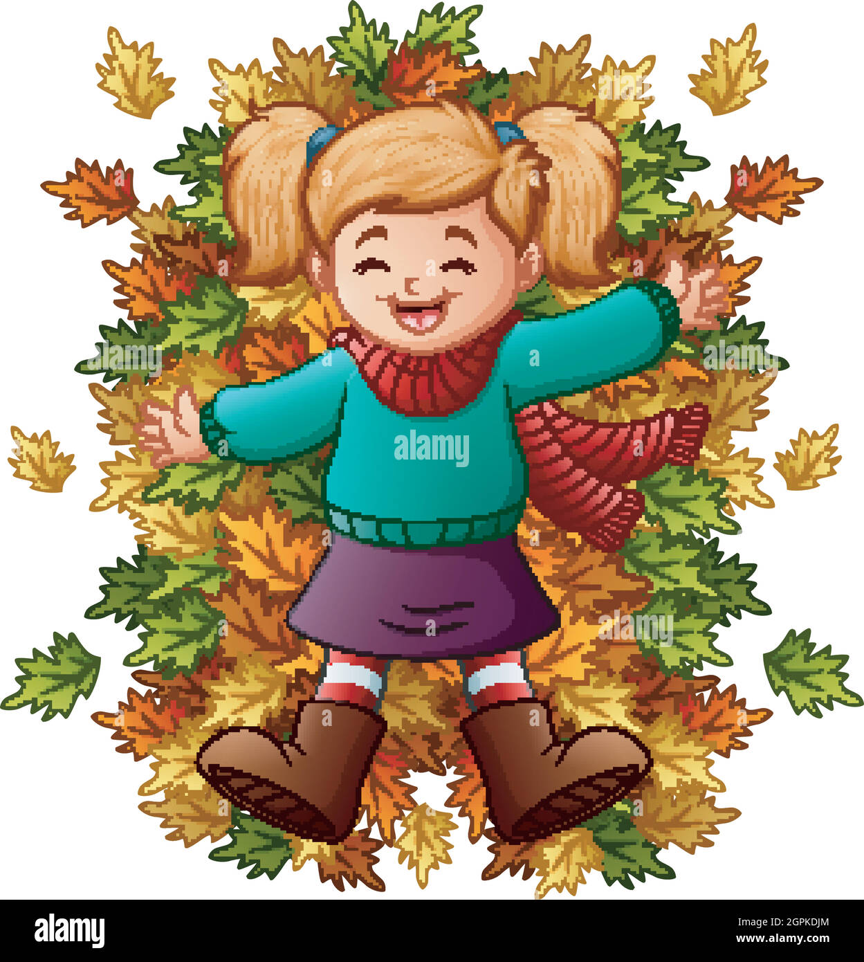Little girl playing autumn leaves Stock Vector Images - Alamy