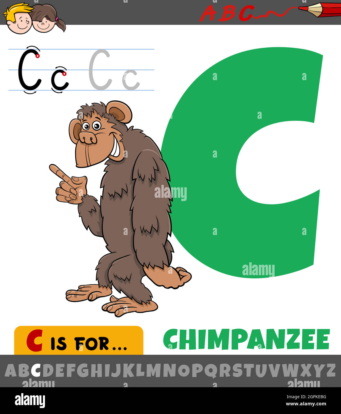 letter C from alphabet with cartoon chimpanzee Stock Vector Image & Art ...