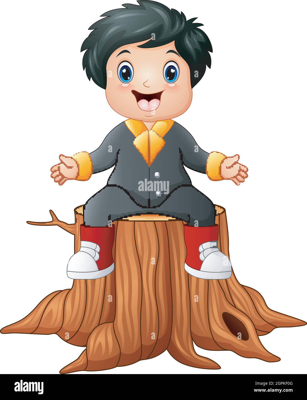Boy sitting on trunk Stock Vector Images - Alamy