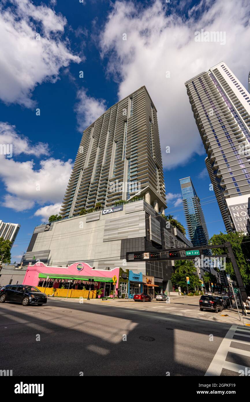 brickell, FL, USA - September 26, 2021: Street view of highrise ...