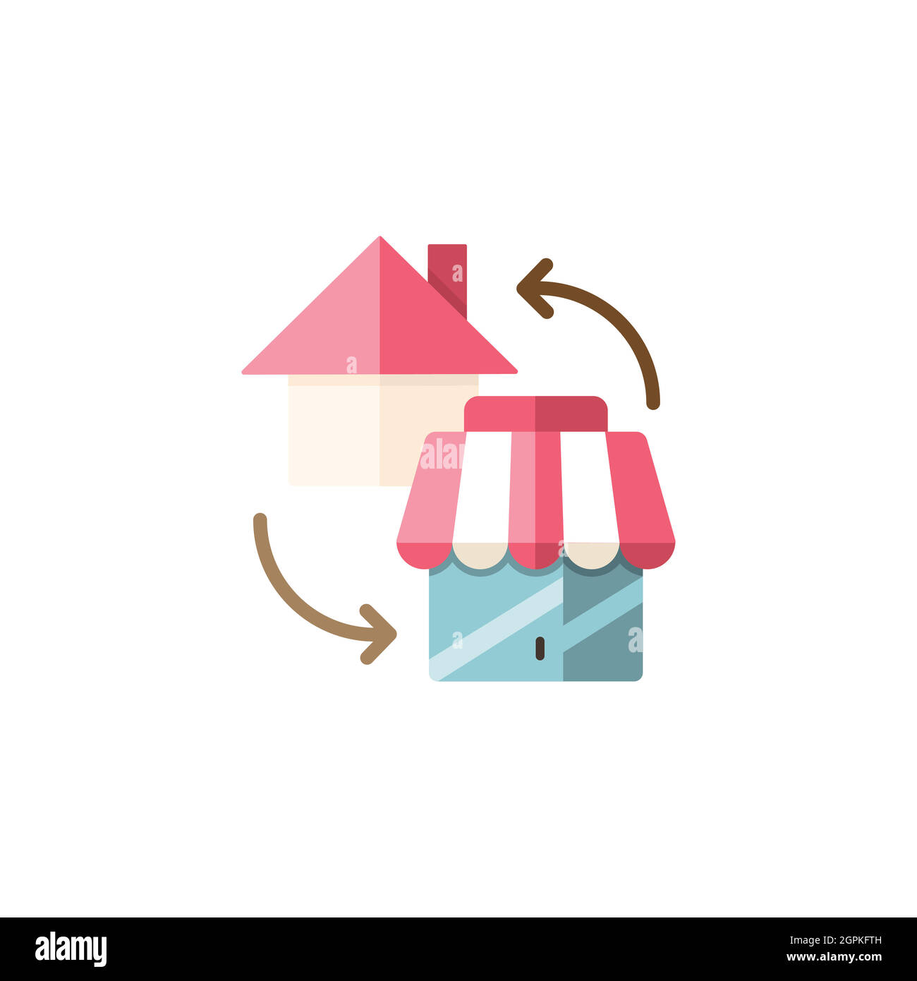 House and shop. Home shopping concept. Flat color icon. Commerce vector ...