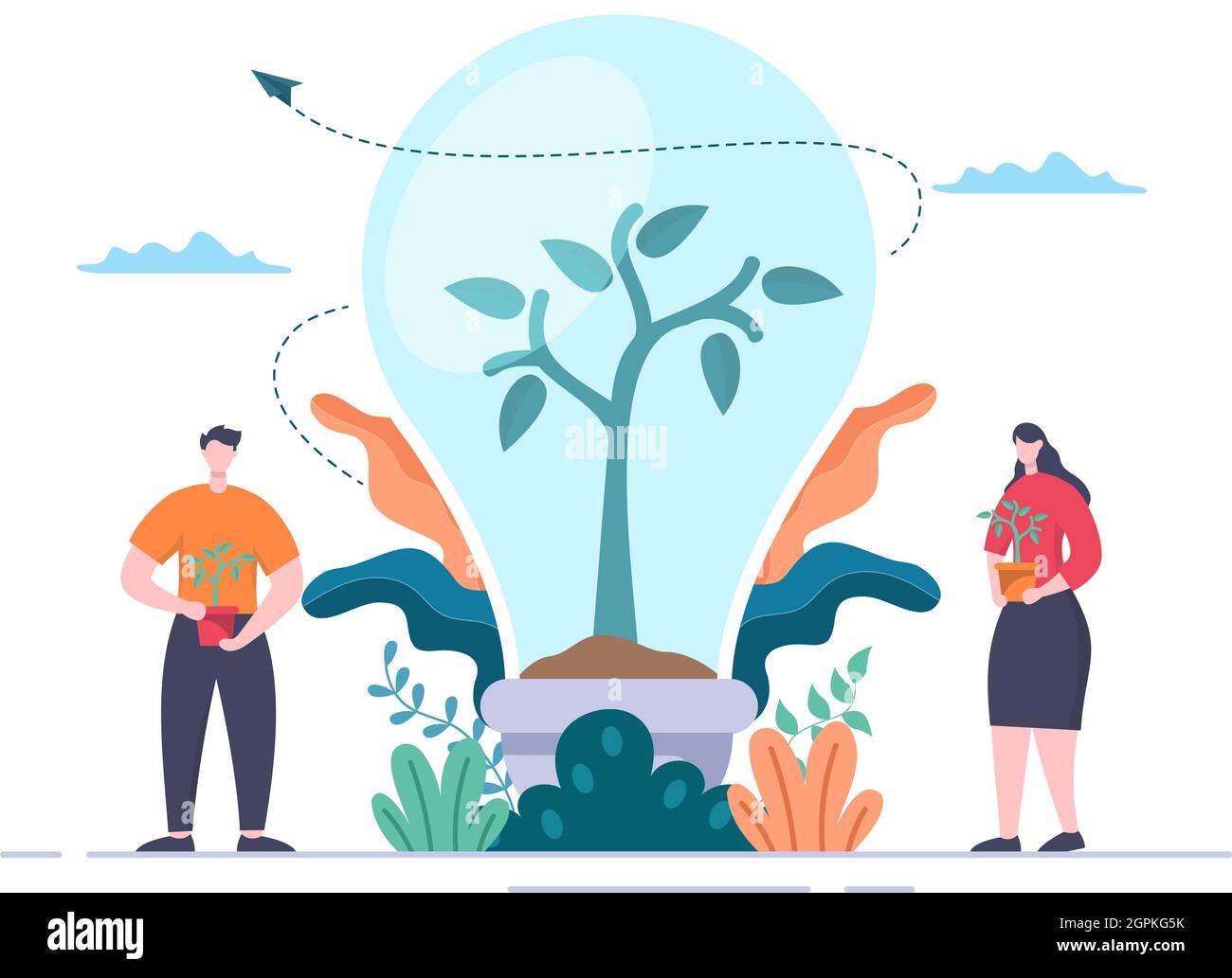 People Planting Trees Flat Cartoon Vector Illustration With Gardening ...