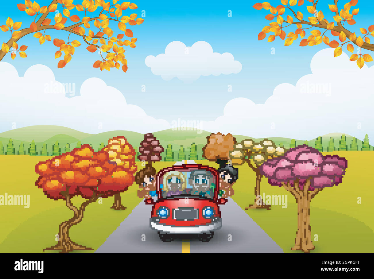 Vector illustration of Families drive in autumn Stock Vector Image ...