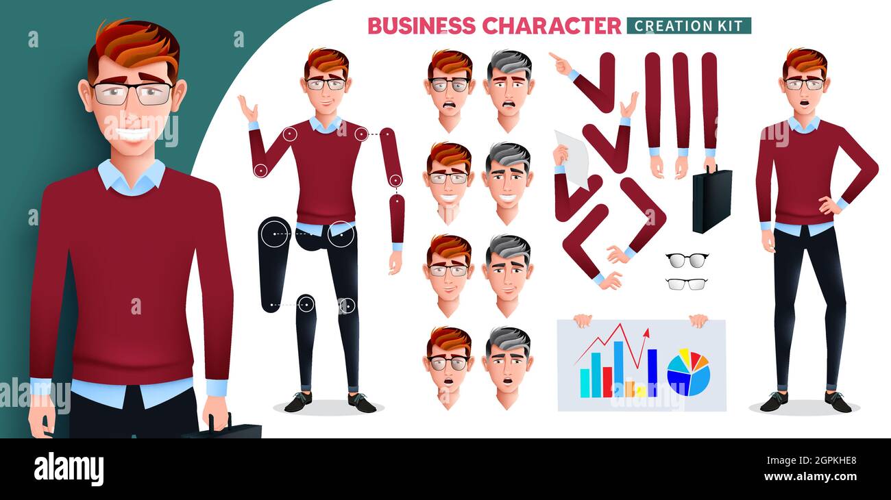 Business man staff creation kit vector set. Businessman characters with ...