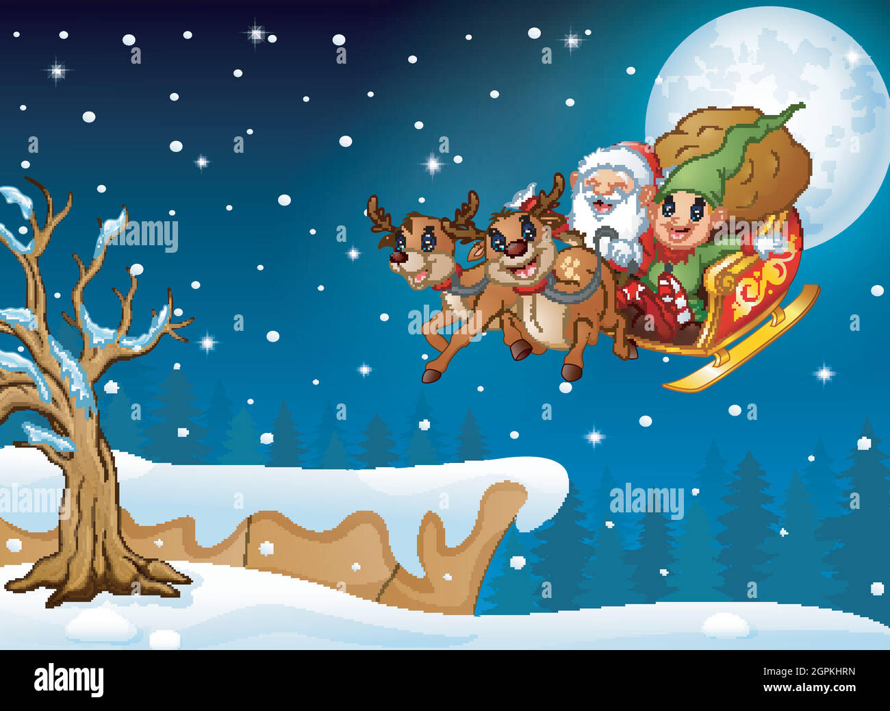 Santa sleigh reindeer flying over hi-res stock photography and images ...