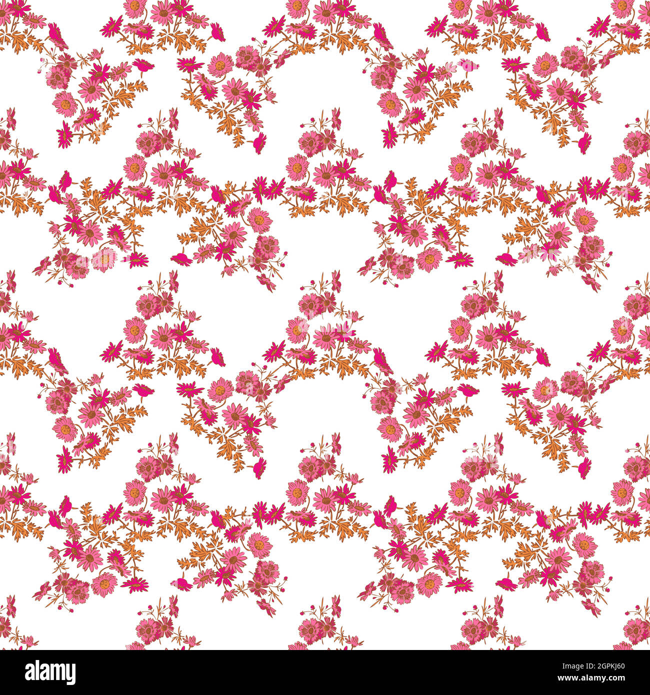 Hand drawn flowers daisy, leaves seamless pattern abstract background ...