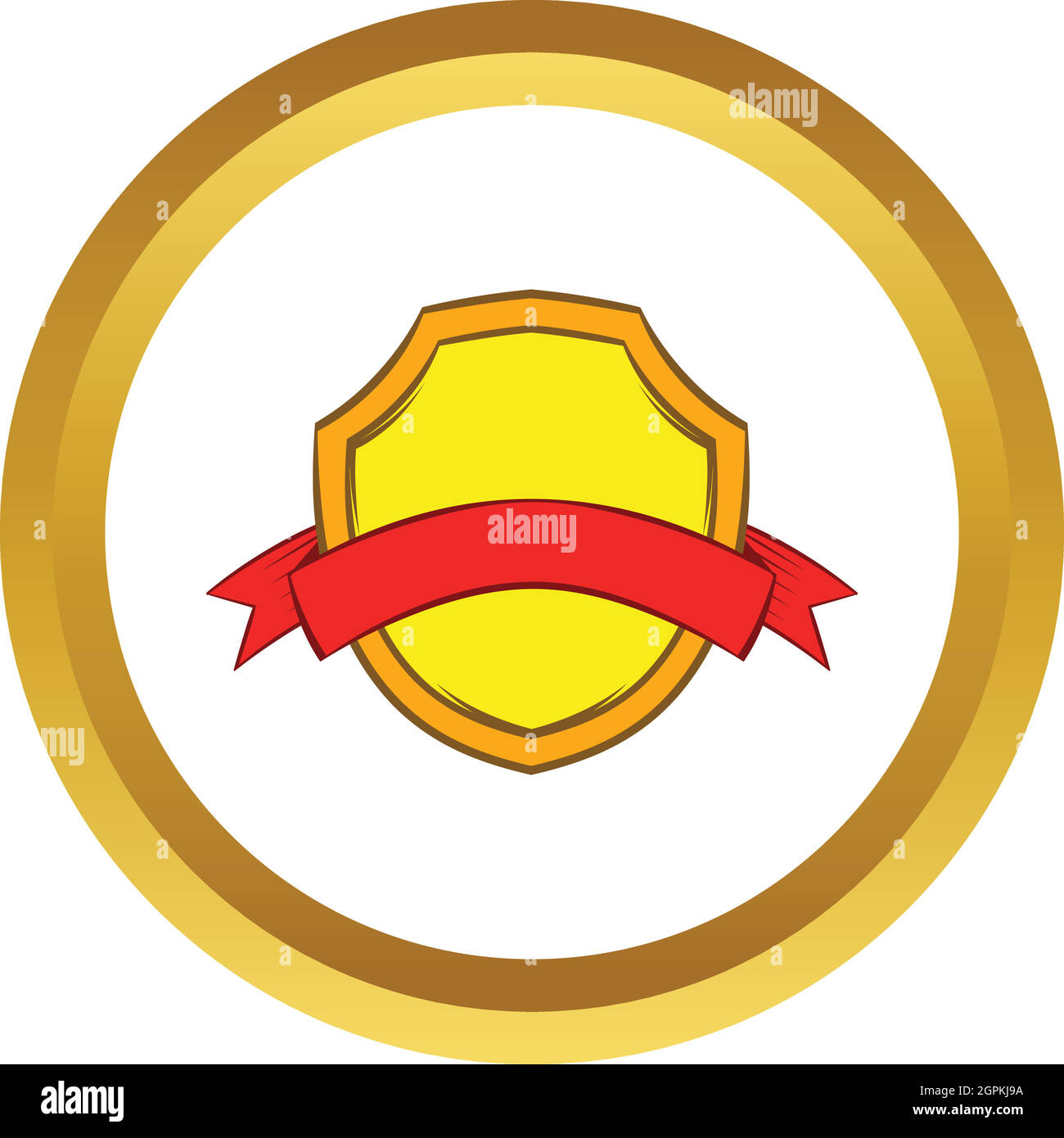 Gold shield with red ribbon vector icon Stock Vector Image & Art - Alamy