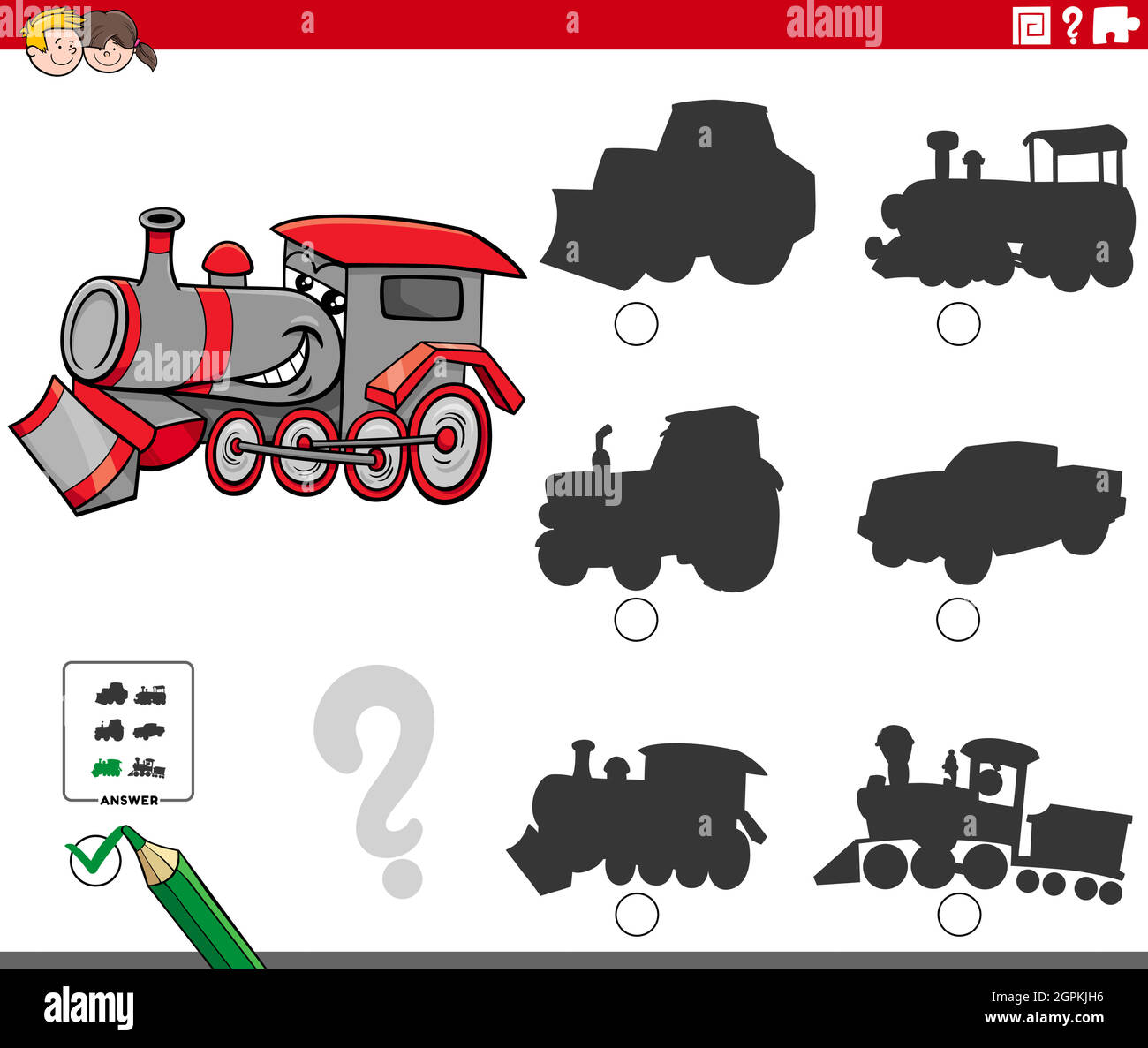 shadows task with cartoon locomotive character Stock Vector Image & Art ...