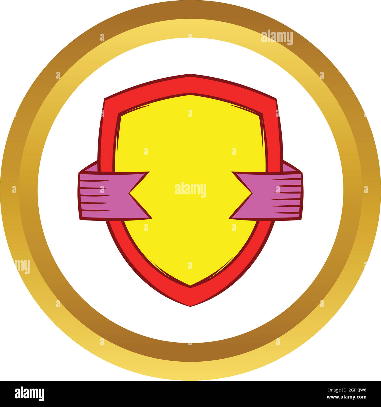 Gold shield with violet ribbon vector icon Stock Vector Image & Art - Alamy