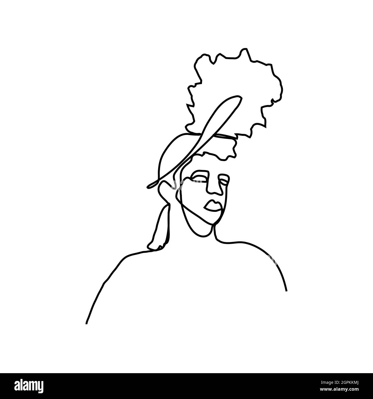 Linear art of a female face with a headdress. Fashion concept ...