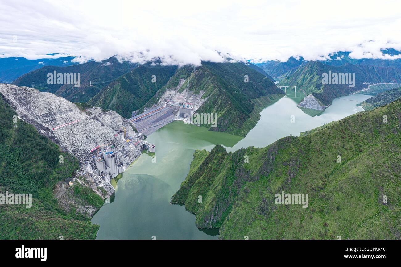 Yajiang. 30th Sep, 2021. Aerial photo taken on July 15, 2021 shows a ...