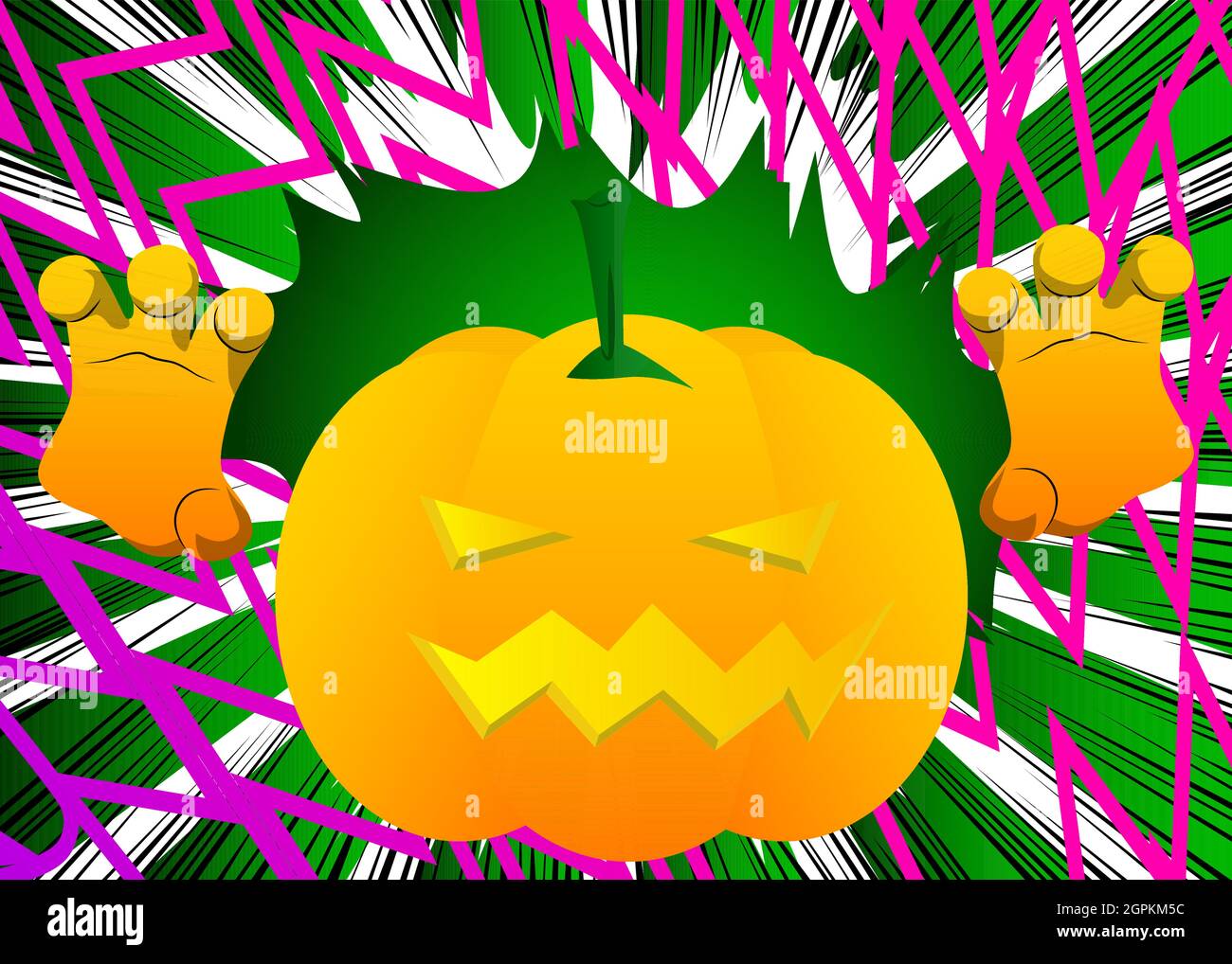 Decorative pumpkin for Halloween is trying to scare you as a cartoon ...