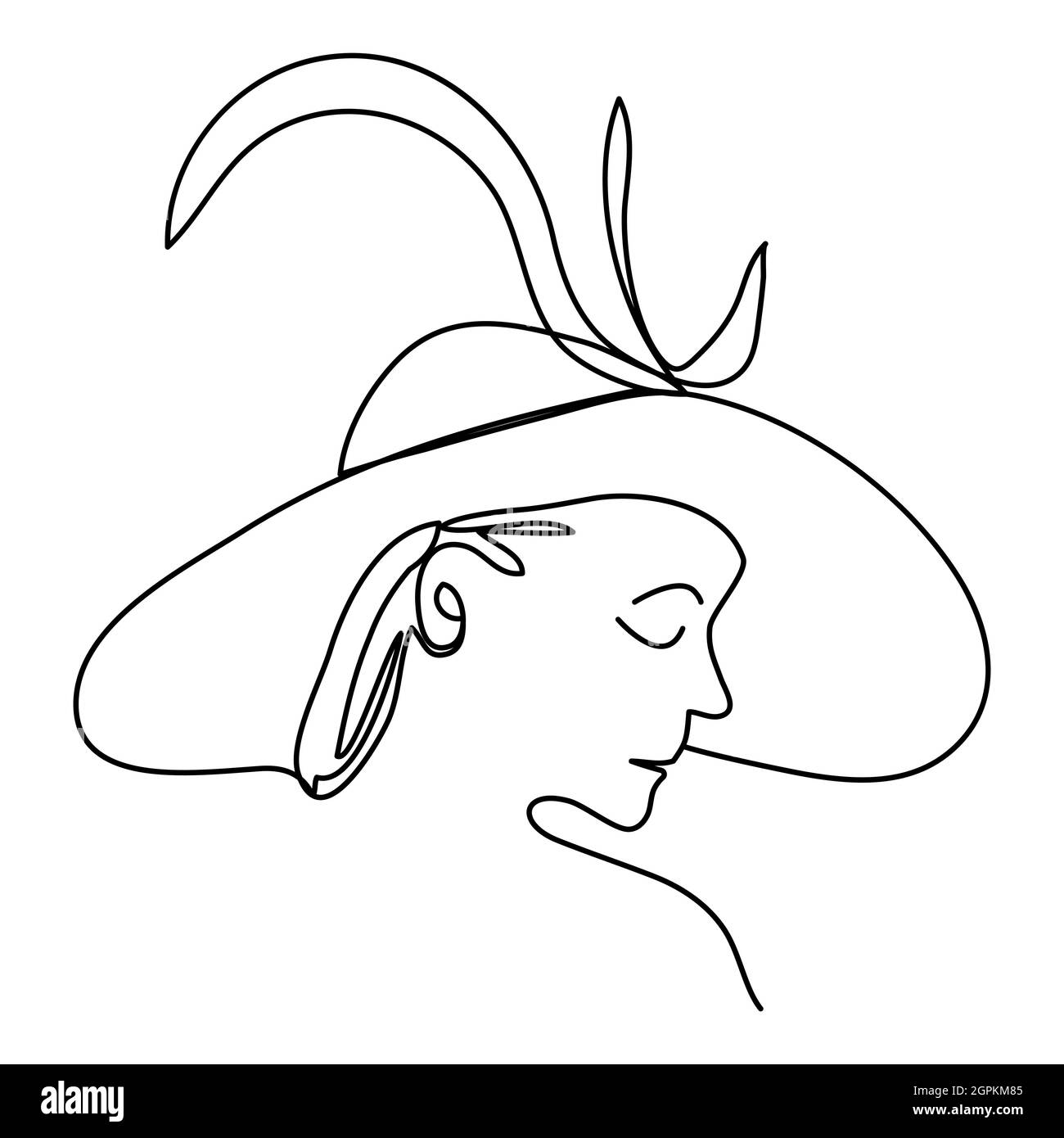 Linear art of a female face with a headdress. Fashion concept ...