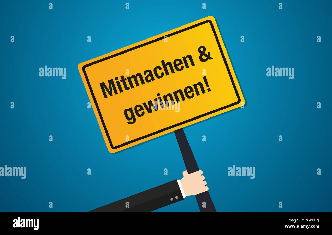 ortsschild mitmachen und gewinnen flatdesign blau Stock Vector Image ...