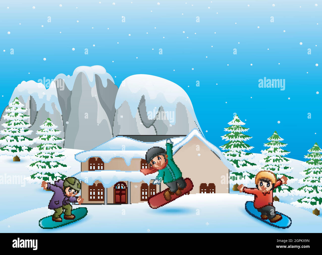 Cartoon night snowboarding Stock Vector Images - Alamy