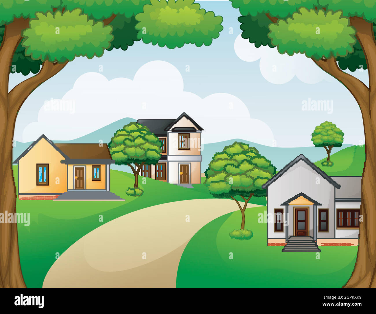 Rural village view Stock Vector Images - Alamy