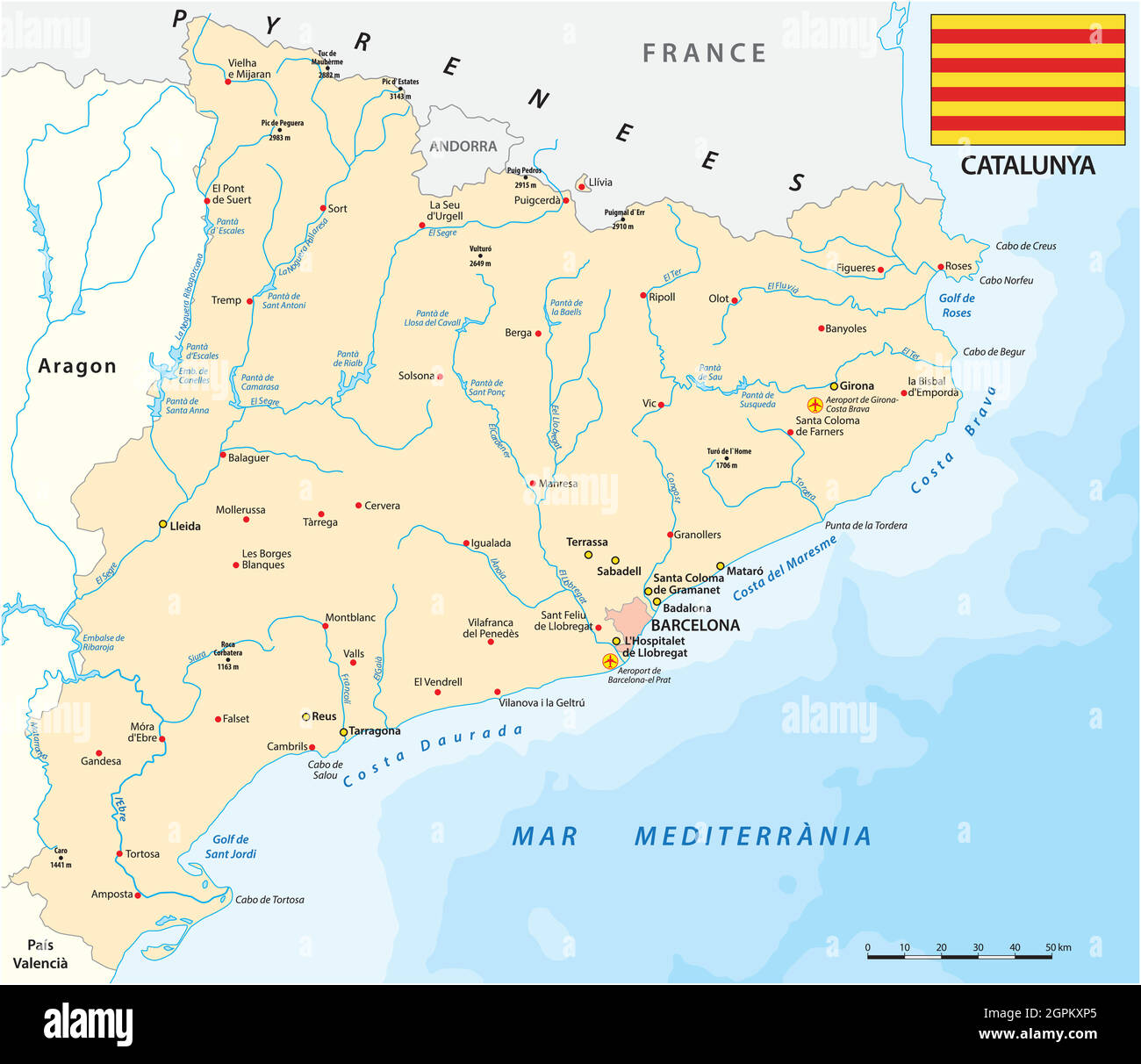 vector map of spanish region of Catalonia with flag Stock Vector Image & Art - Alamy