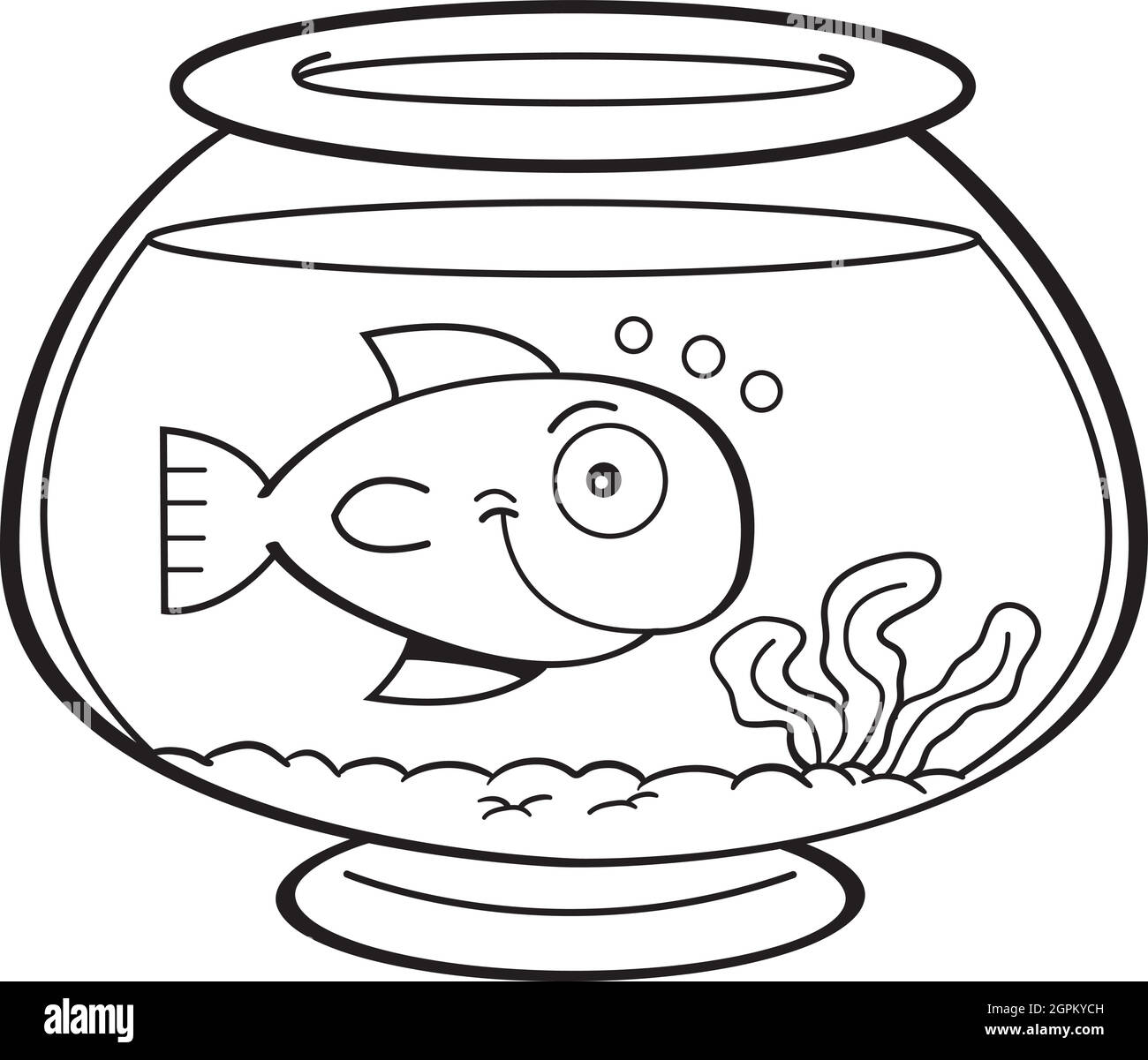 Black and white illustration of a fish in a fish bowl Stock Vector ...