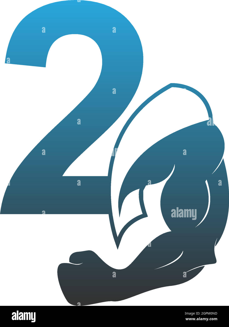 Number 2 logo icon with muscle arm design vector Stock Vector Image ...