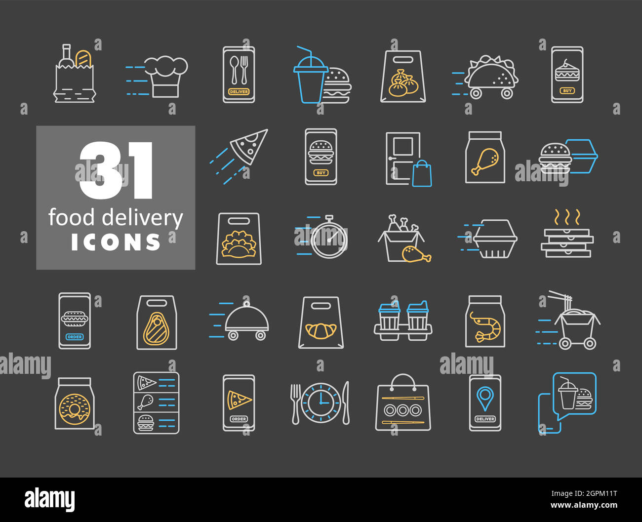 Fast food delivery vector flat icons set Stock Vector Image & Art - Alamy