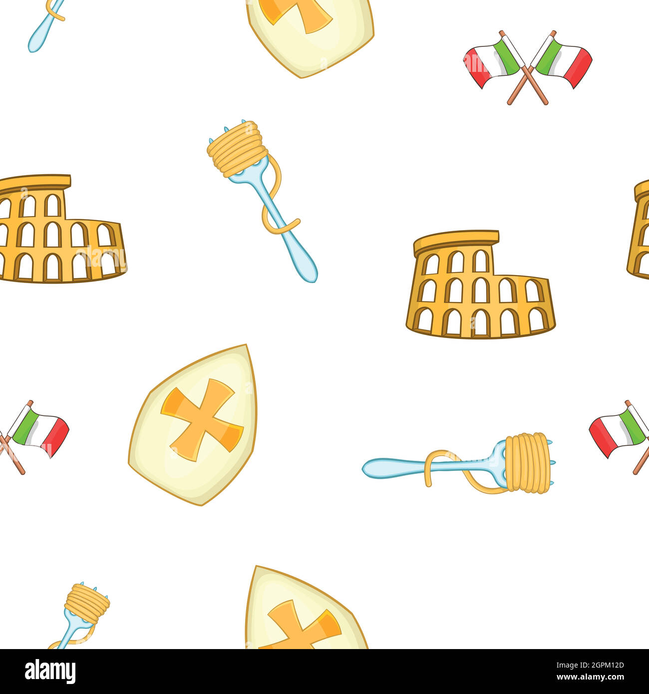 Symbols of Italy pattern, cartoon style Stock Vector Image & Art - Alamy