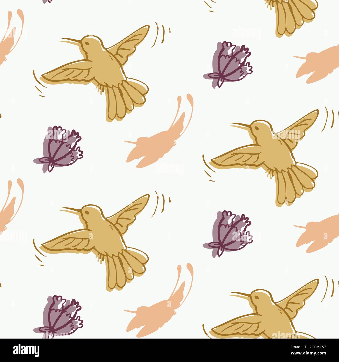 Victorian botanical hummingbird seamless vector background. Vintage ...