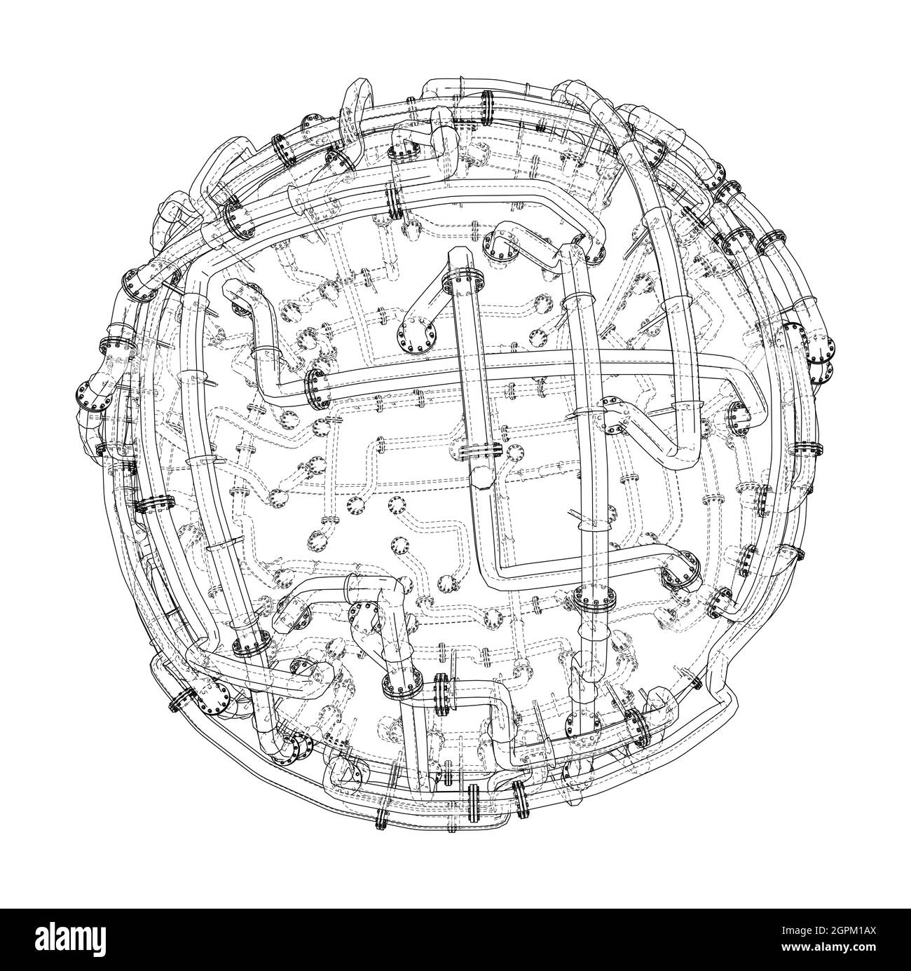 Pipes with flanges around a large sphere. Vector Stock Vector Image ...