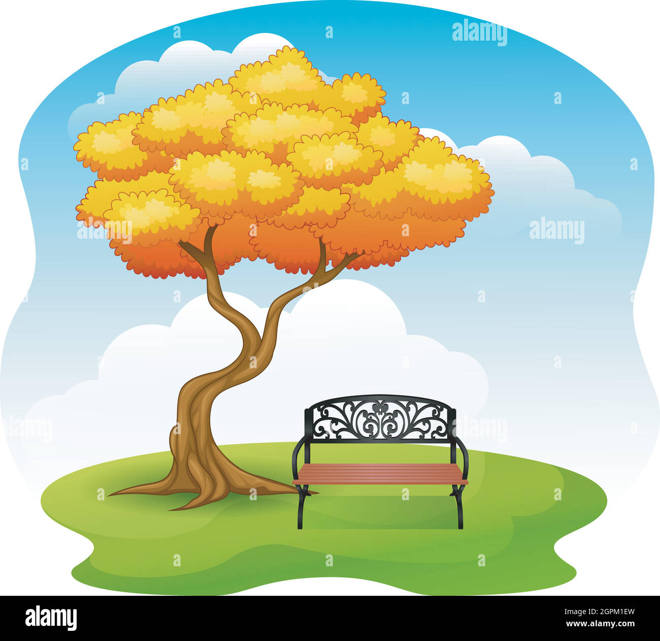Park bench under tree Stock Vector Images - Alamy